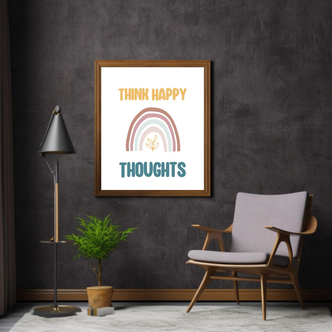 Think Happy Thoughts Boho Motivational Wall Art Decor Prints ...