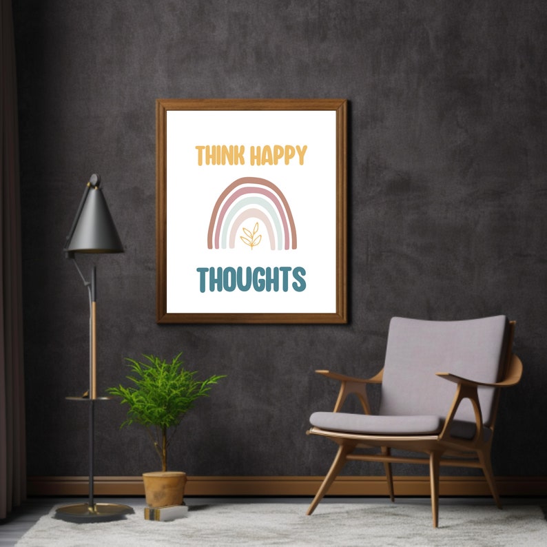 Think Happy Thoughts Boho Motivational Wall Art Decor Prints ...