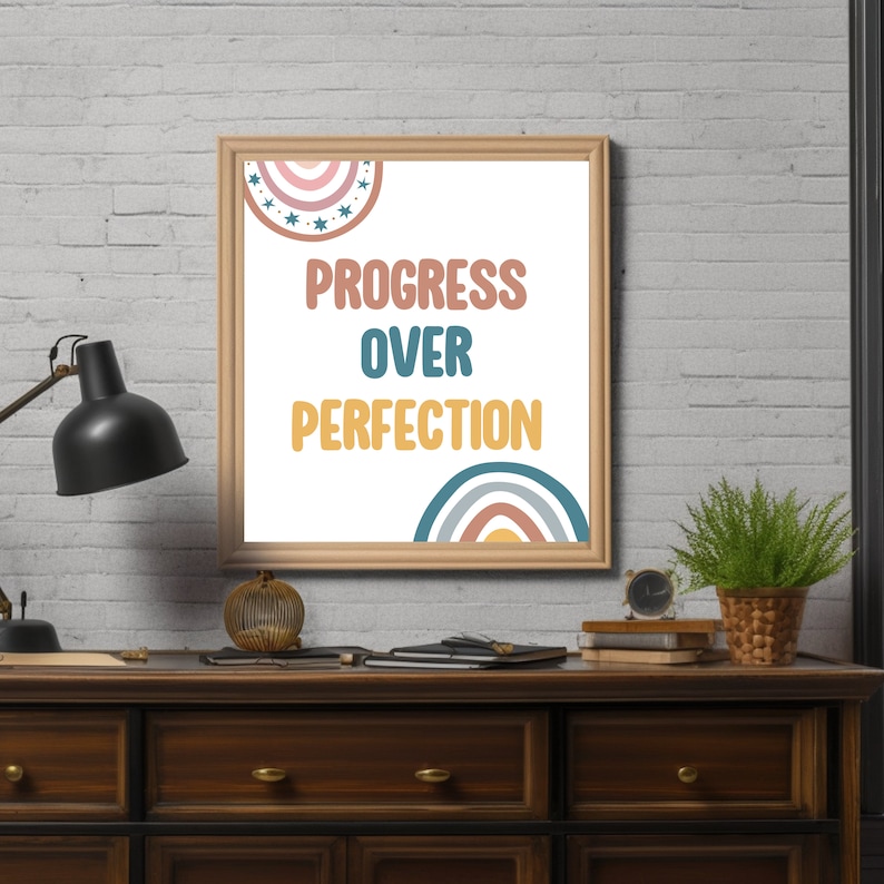Progress Over Perfection Print Boho Motivational Wall Art Typography ...