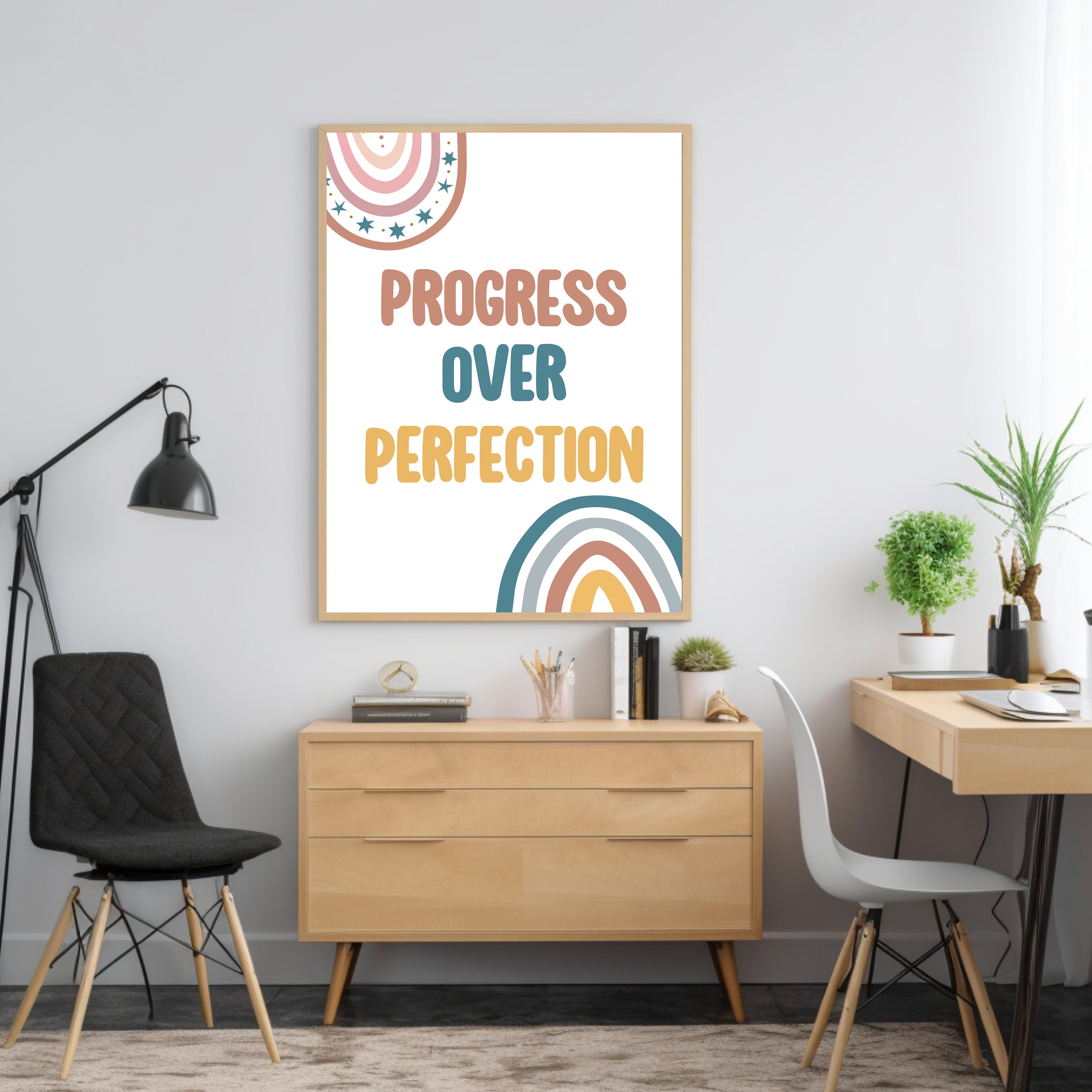 Progress Over Perfection Print Boho Motivational Wall Art Typography ...