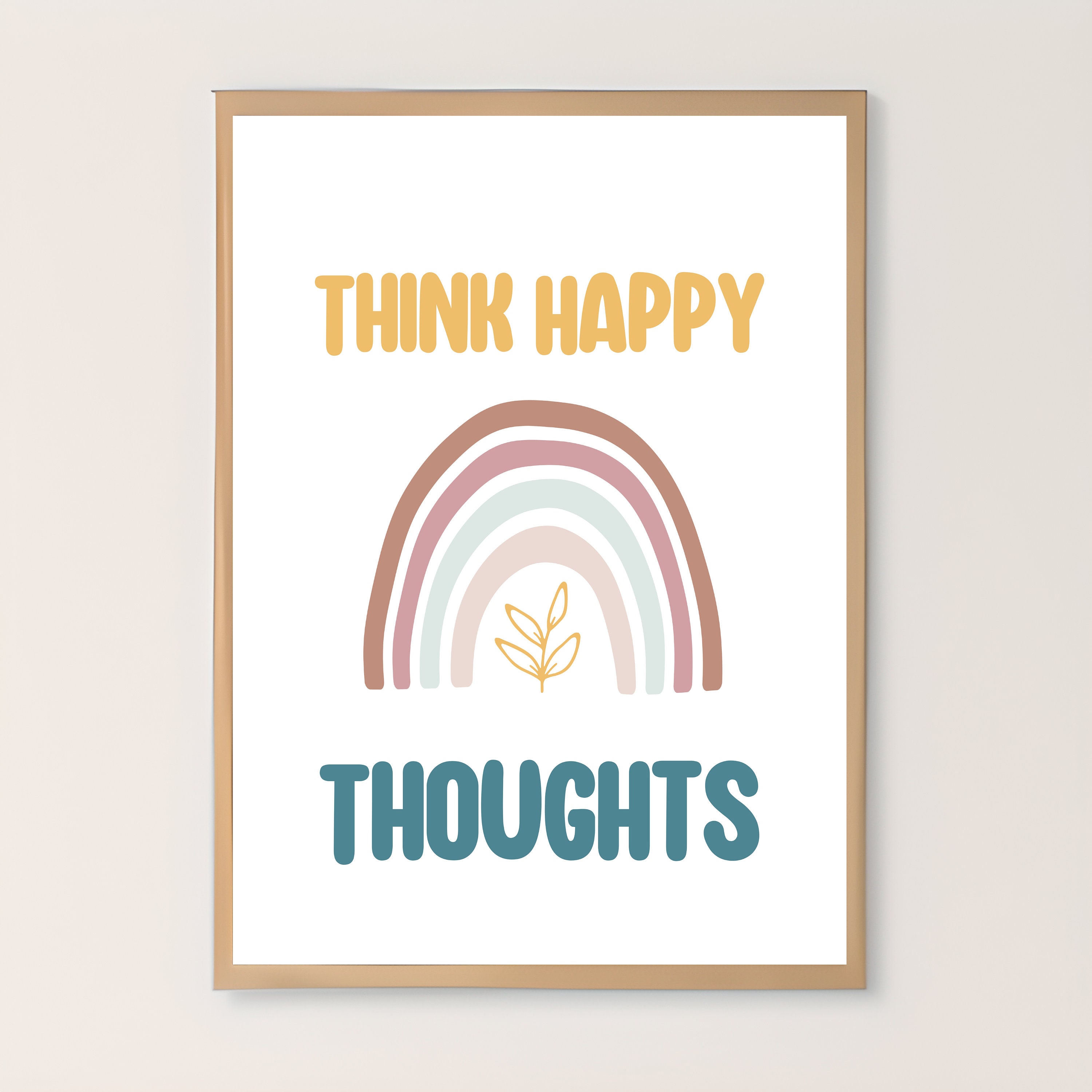 Think Happy Thoughts Boho Motivational Wall Art Decor Prints ...
