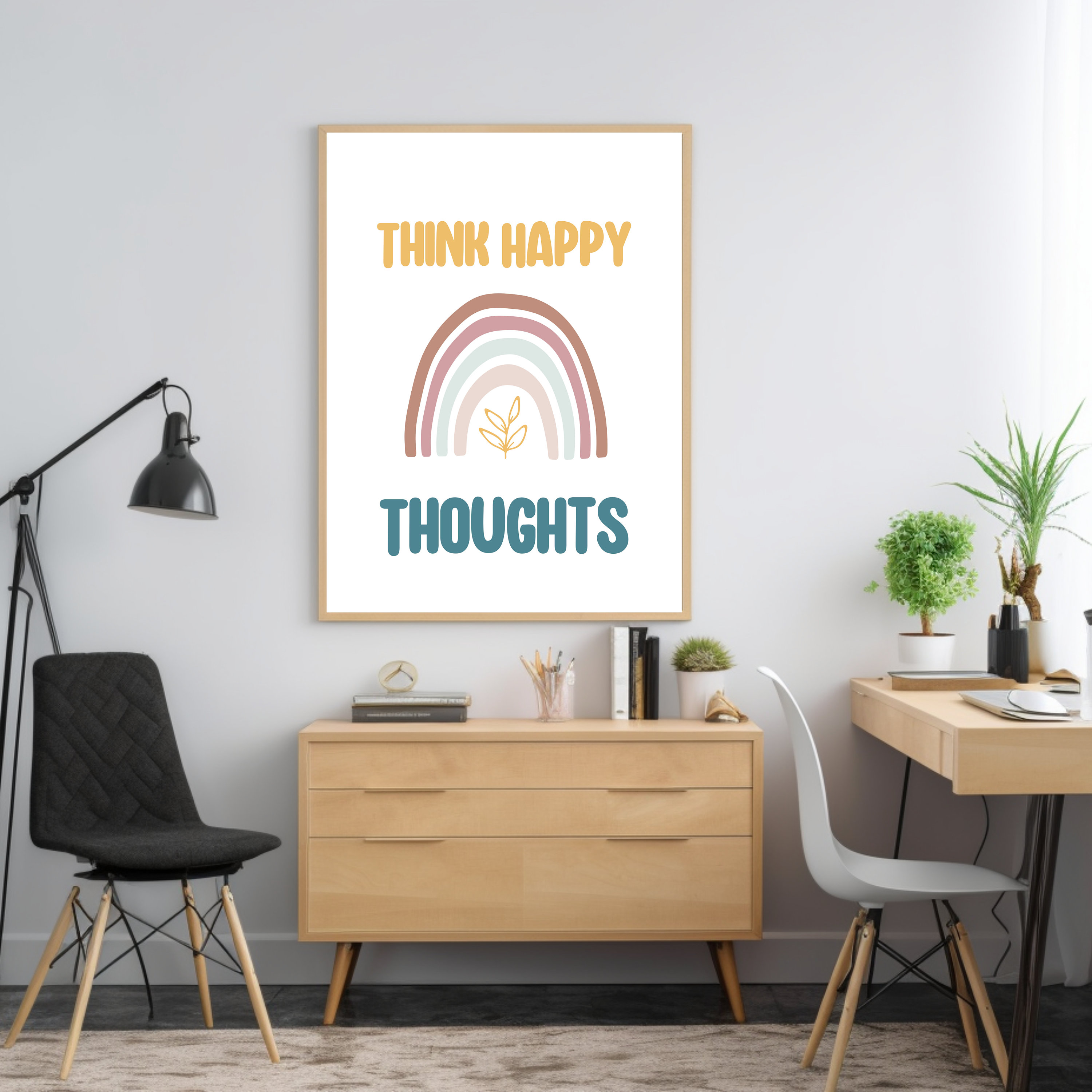 Think Happy Thoughts Boho Motivational Wall Art Decor Prints ...