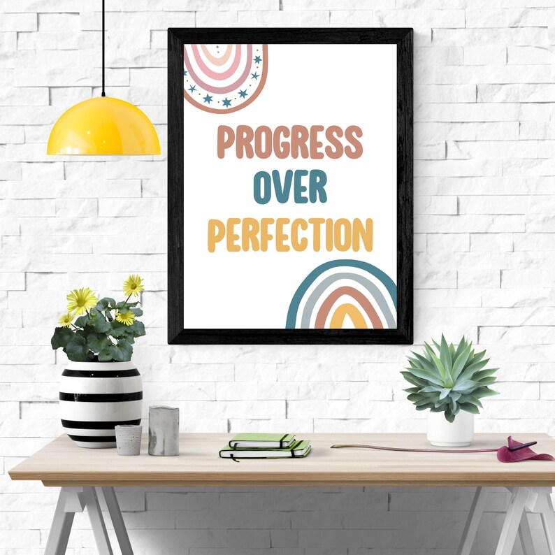 Progress Over Perfection Print Boho Motivational Wall Art Typography ...