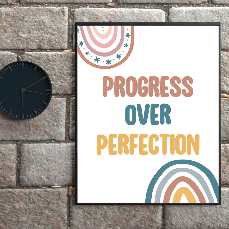 Progress Over Perfection Print Boho Motivational Wall Art Typography ...