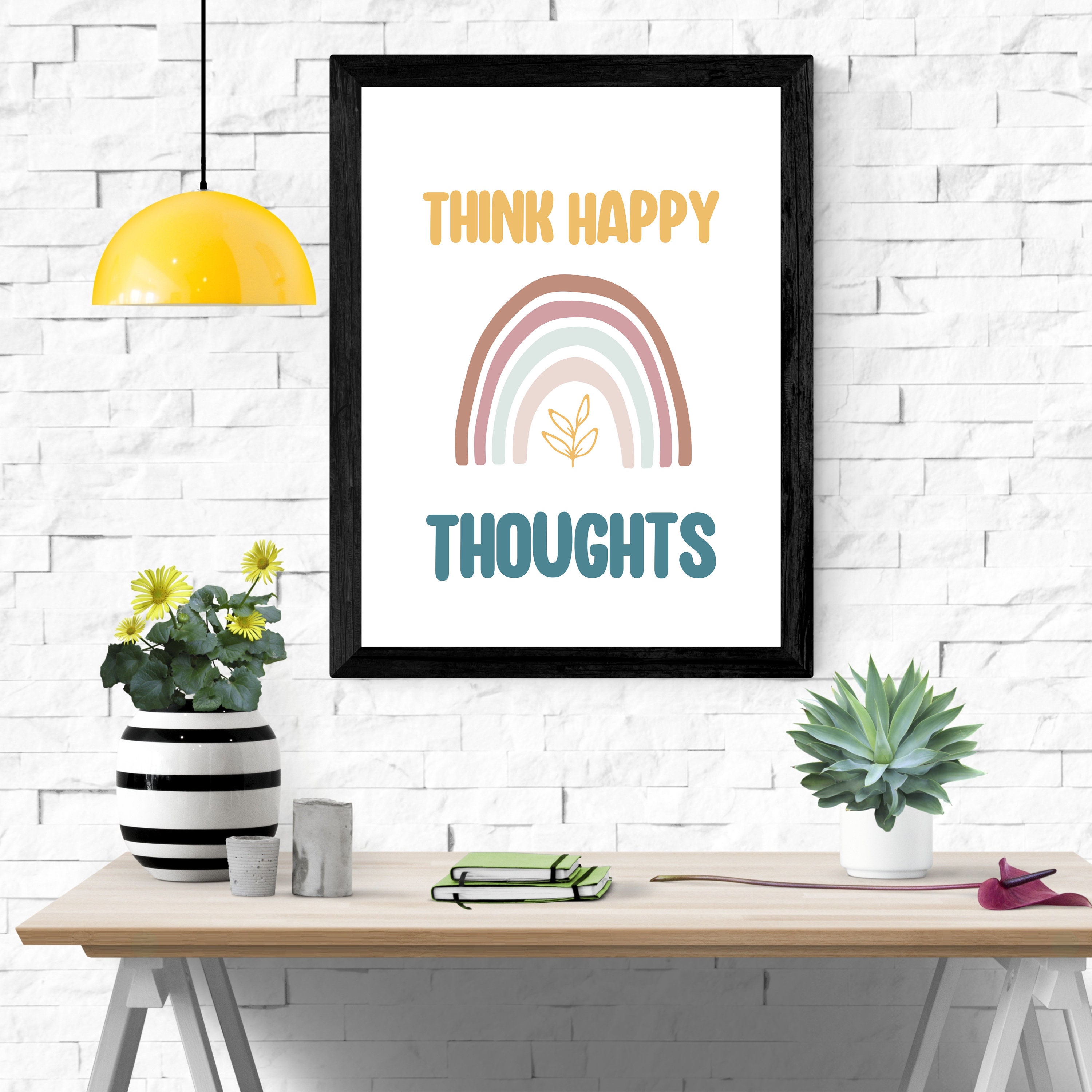 Think Happy Thoughts Boho Motivational Wall Art Decor Prints ...