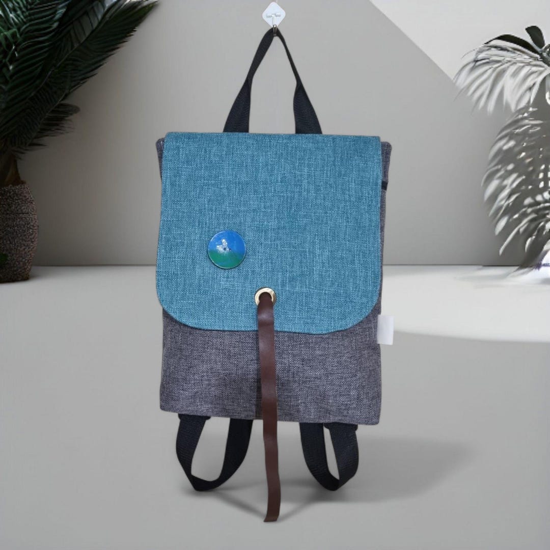 Turquoise Canvas Rucksack, Medium Bag for Woman, Daily Backpack, Boho ...