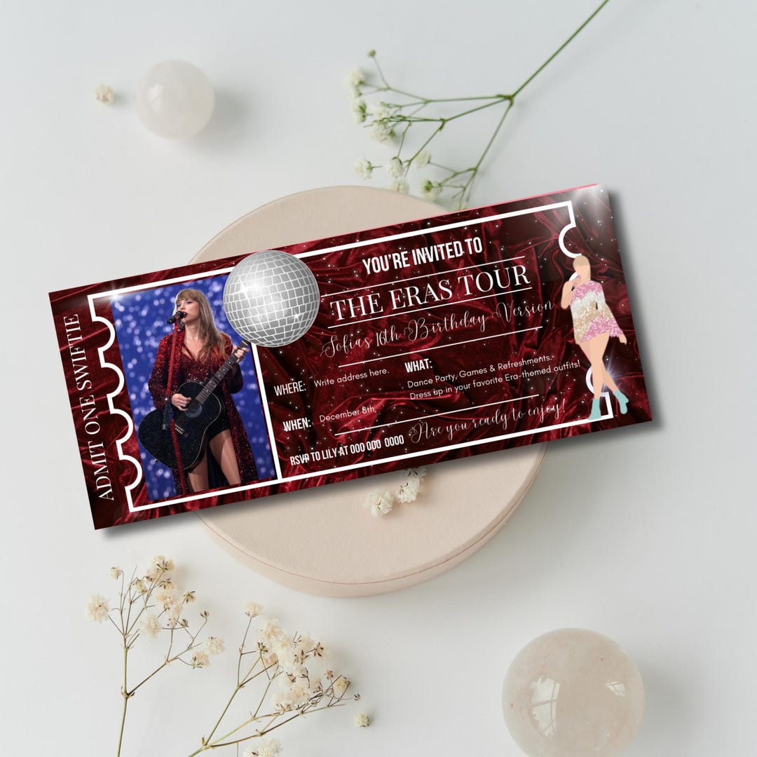 Custom Taylor Eras Tour Ticket Stub Birthday Invite Swiftie Party ...