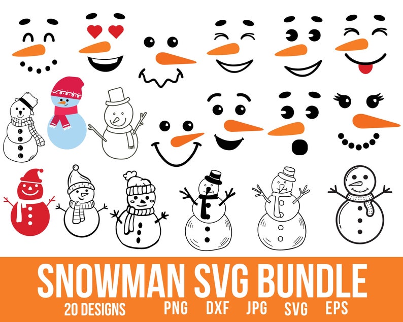 20 Snowman Svg Bundle Snowman Face Svg Snowman Png Snowman - Etsy