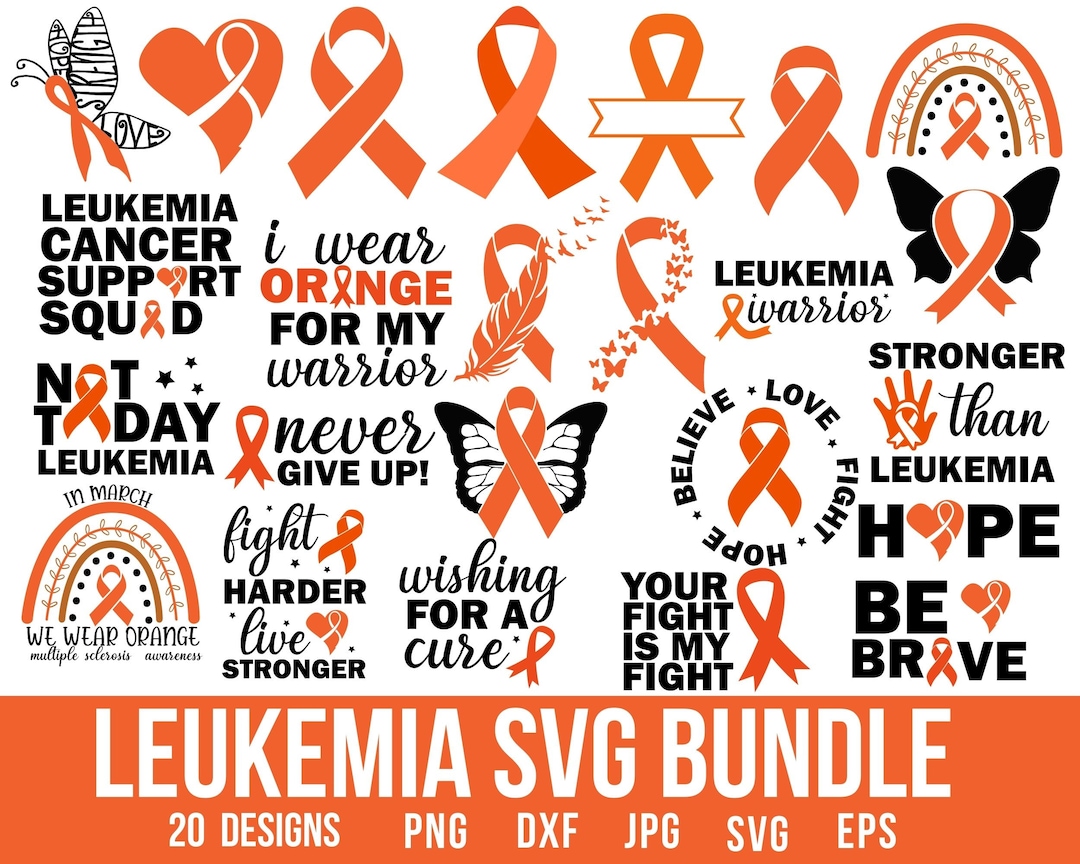 Leukemia Svg Bundle , Cancer Ribbon Svg, Ribbon Svg, Orange Ribbon ...