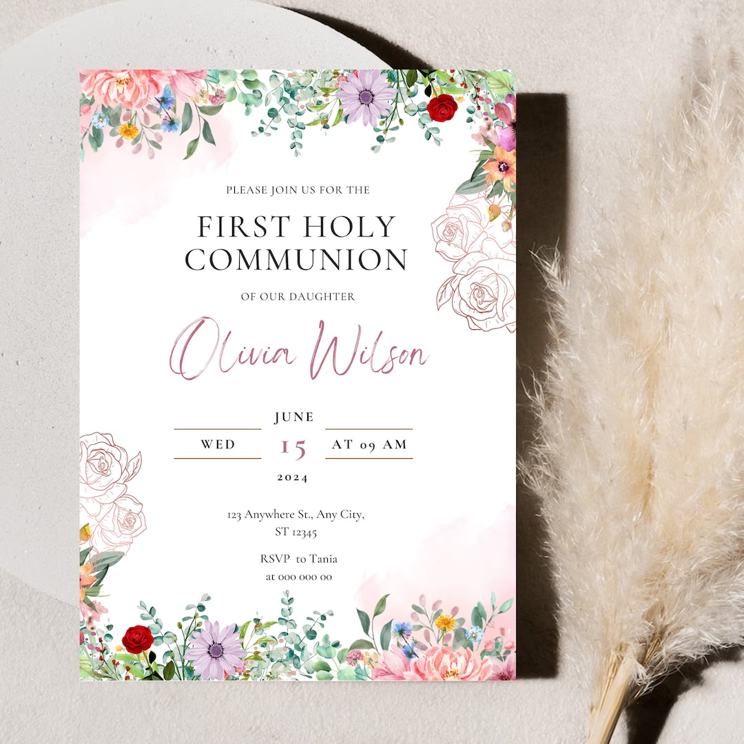 Editable Wildflower First Communication Template, Printable 1st ...