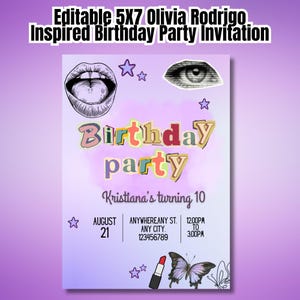 Editable Olivia Rodrigo Sour Birthday Invitation Guts Tour Theme Party ...