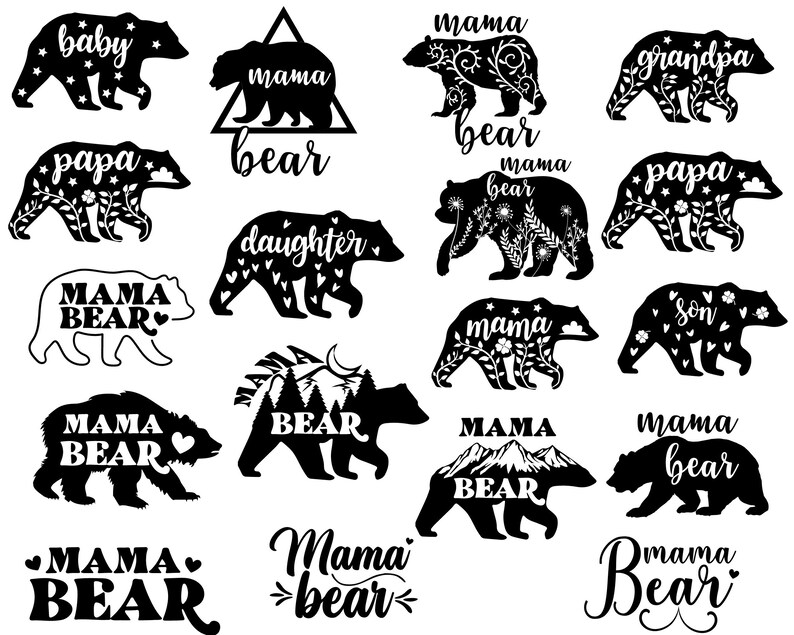 Mama Bear Svg Papa Bear Svg Mommy Svg Bear Silhouette Mom - Etsy