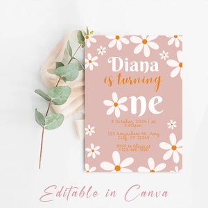 Daisy Retro Birthday Invitation Template, First Daisy Birthday Invite ...