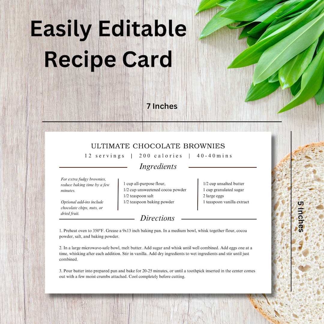 Minimal Recipe Card Template, Simple Recipe Card, Editable Modern ...
