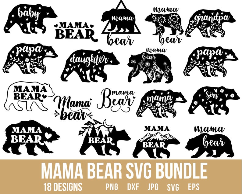 Mama Bear Svg Papa Bear Svg Mommy Svg Bear Silhouette Mom - Etsy