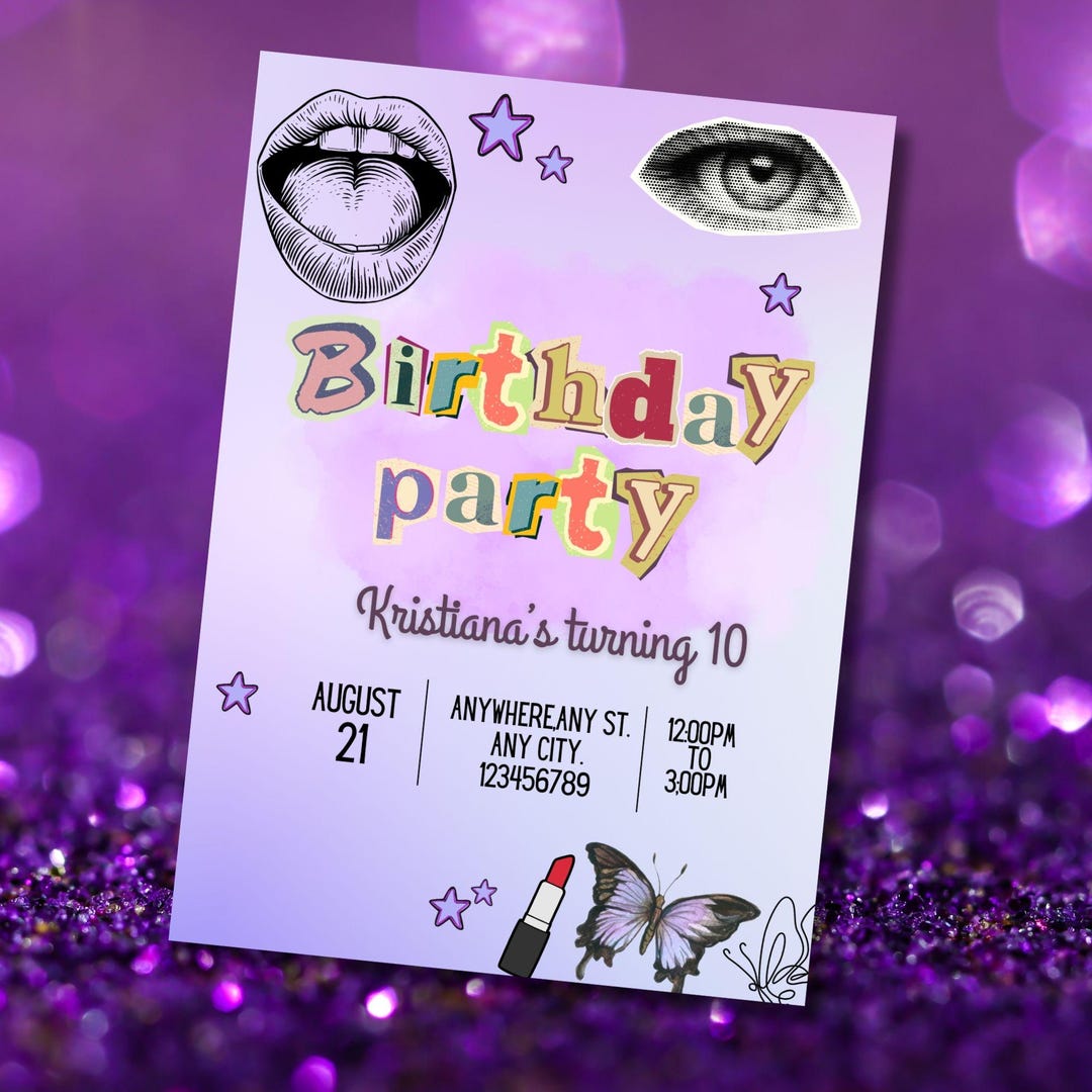 Editable Olivia Rodrigo Sour Birthday Invitation Guts Tour Theme Party ...