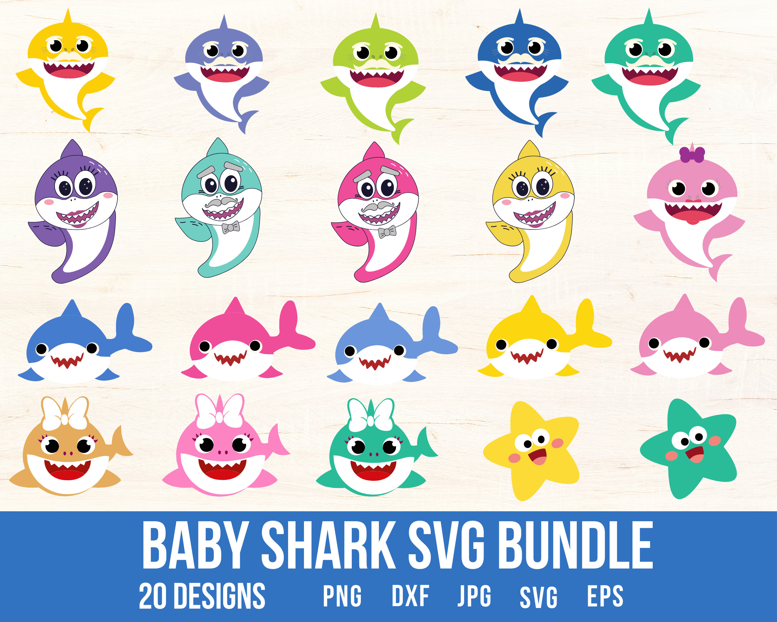 Baby Shark Clipart Bundle, Shark Family SVG Cutting Files For Cricut ...
