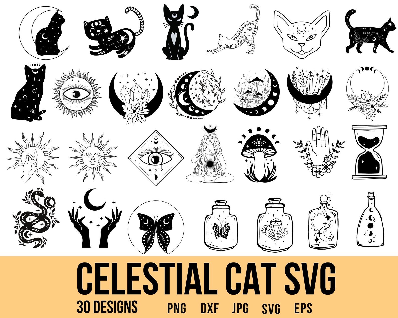 Celestial Cat Svg Celestial Svg Mystical Svg Mystic Cat - Etsy