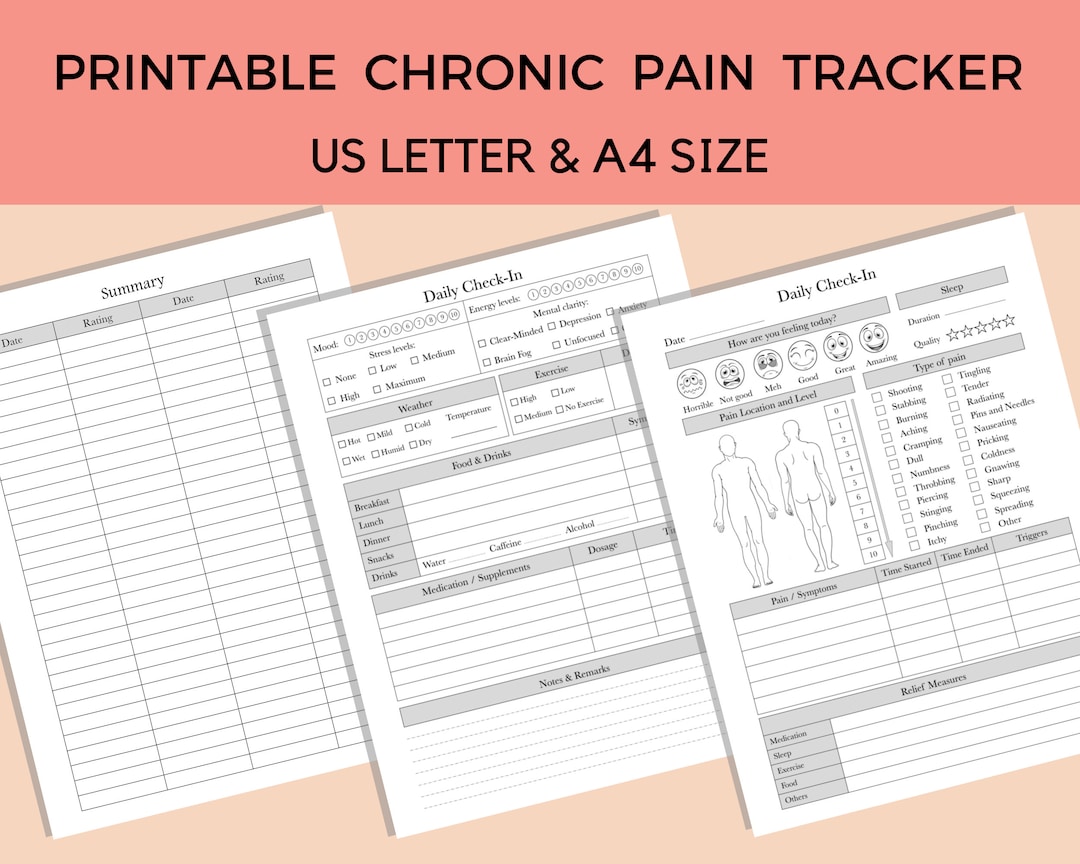 Printable Chronic Pain Tracker, Daily Pain Journal, Pain Log ...