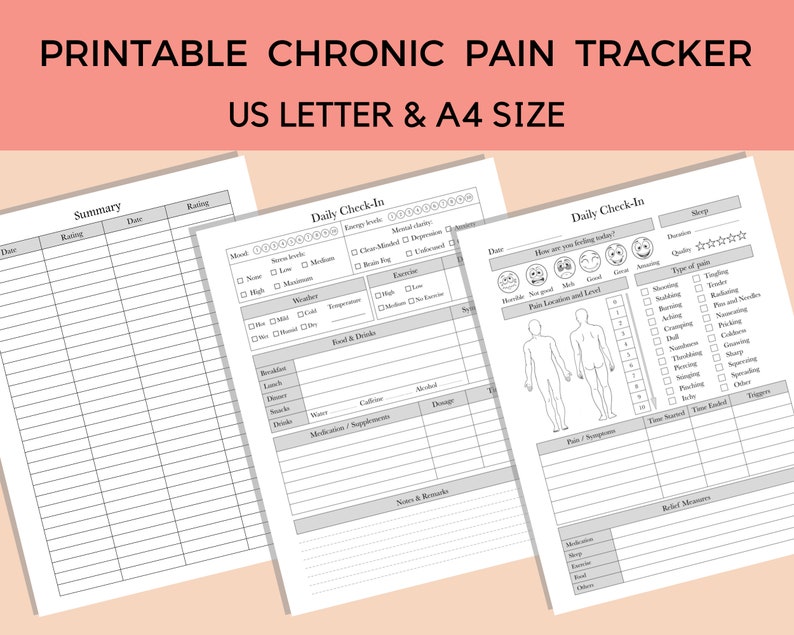 Printable Chronic Pain Tracker, Daily Pain Journal, Pain Log ...