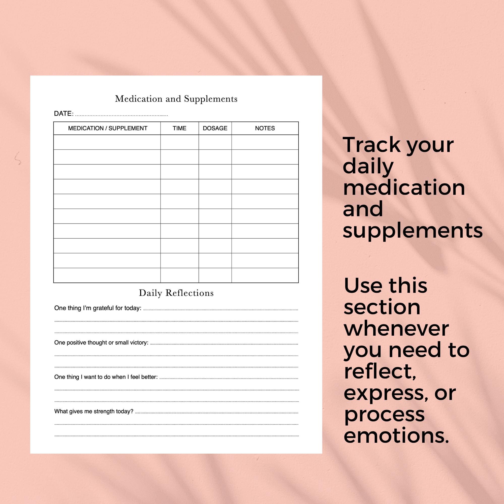 Printable Chemotherapy Daily Log, Journal, Daily Health Planner ...