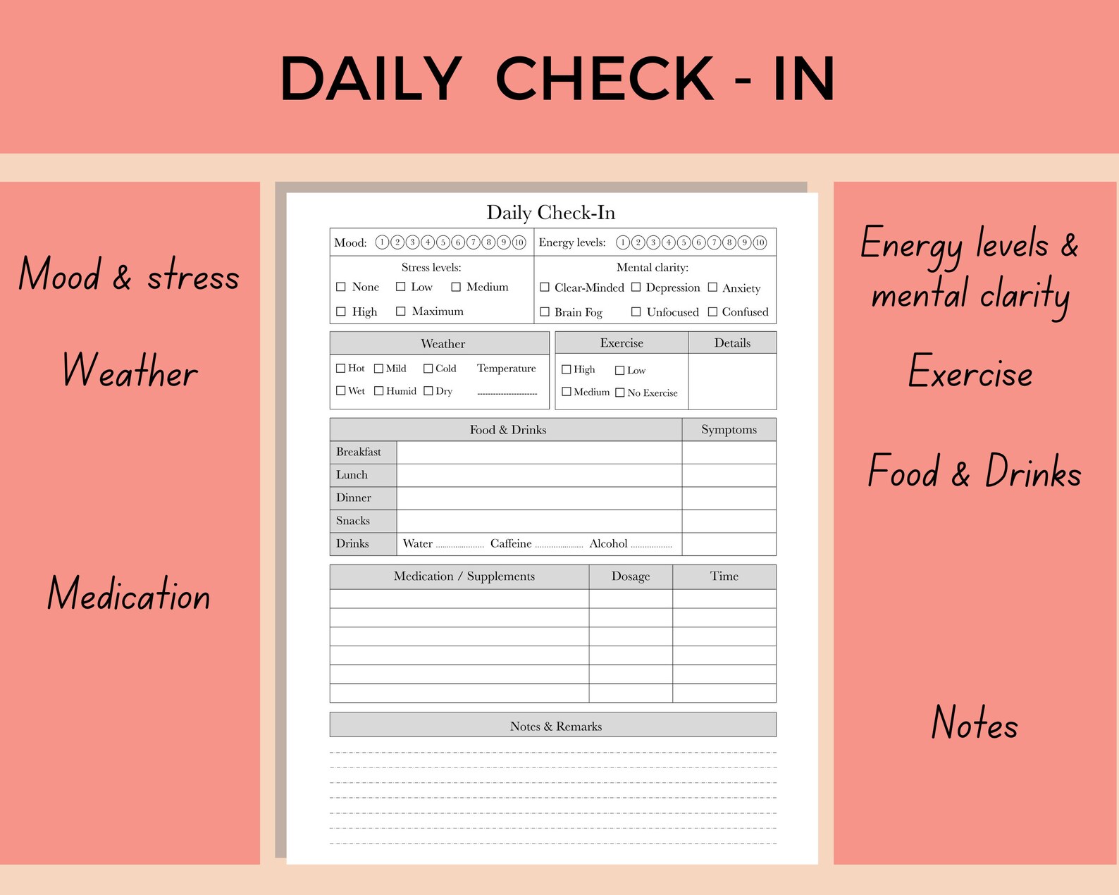 Printable Chronic Pain Tracker, Daily Pain Journal, Pain Log ...