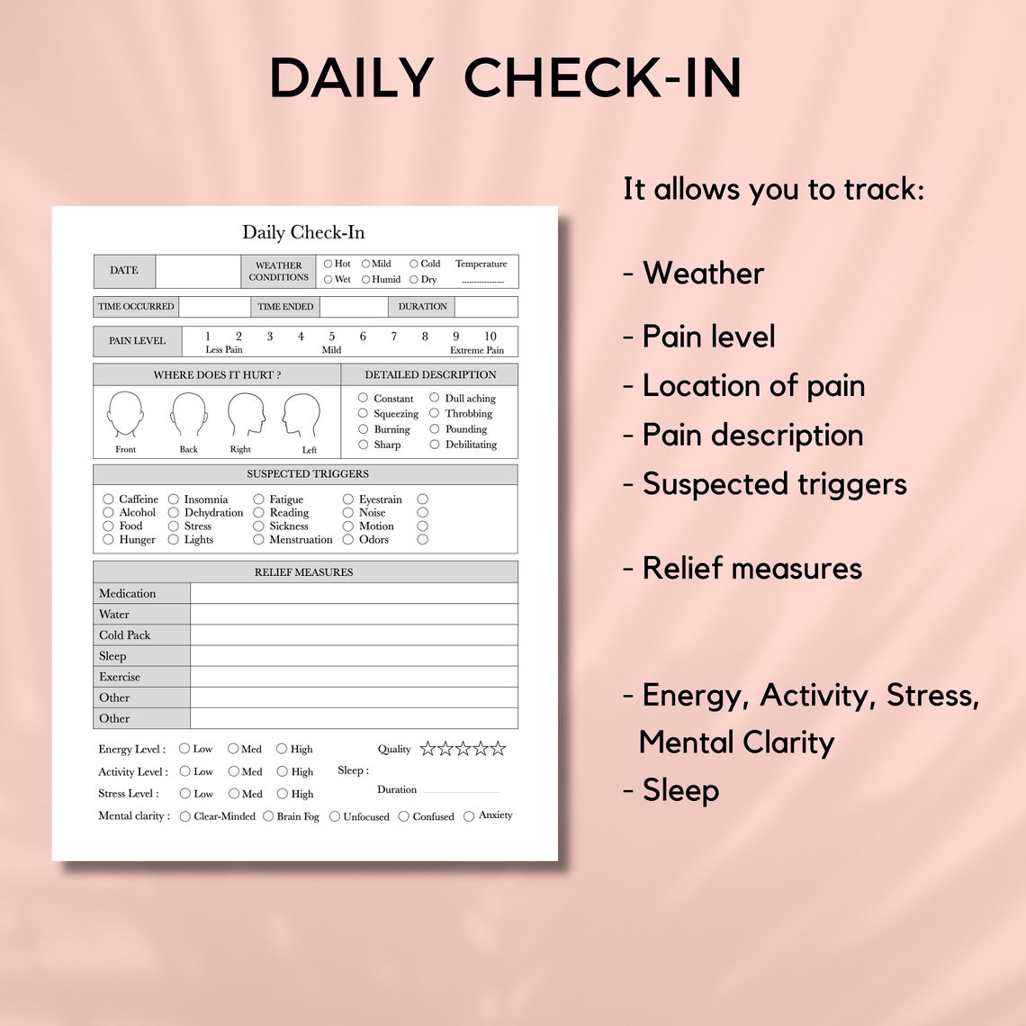 Printable Migraine Tracker, Headache Journal, Migraine Log, US Letter ...