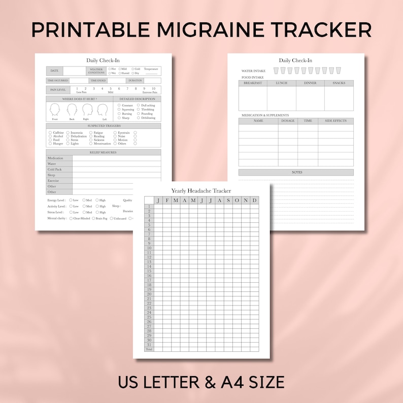Printable Migraine Tracker, Headache Journal, Migraine Log, US Letter ...