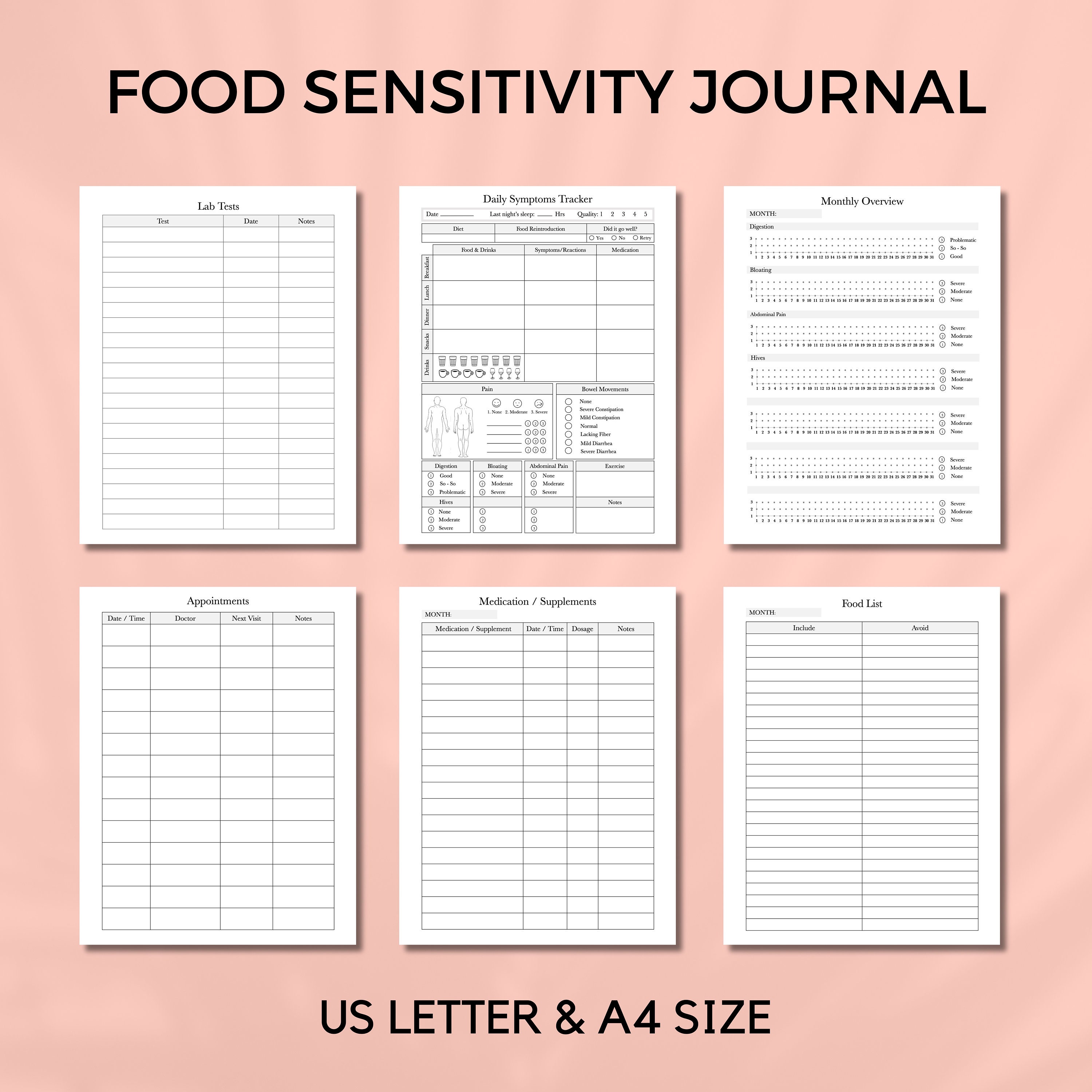Printable Food Sensitivity Journal, Food Symptoms Tracker, IBS, US ...