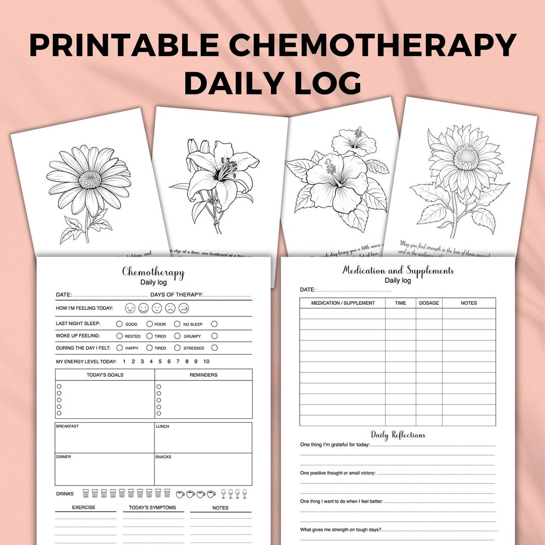 Printable Chemotherapy Daily Log, Journal, Daily Health Planner ...
