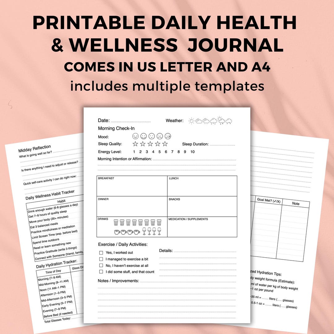 Printable Daily Health & Wellness Journal for Physical and Emotional ...