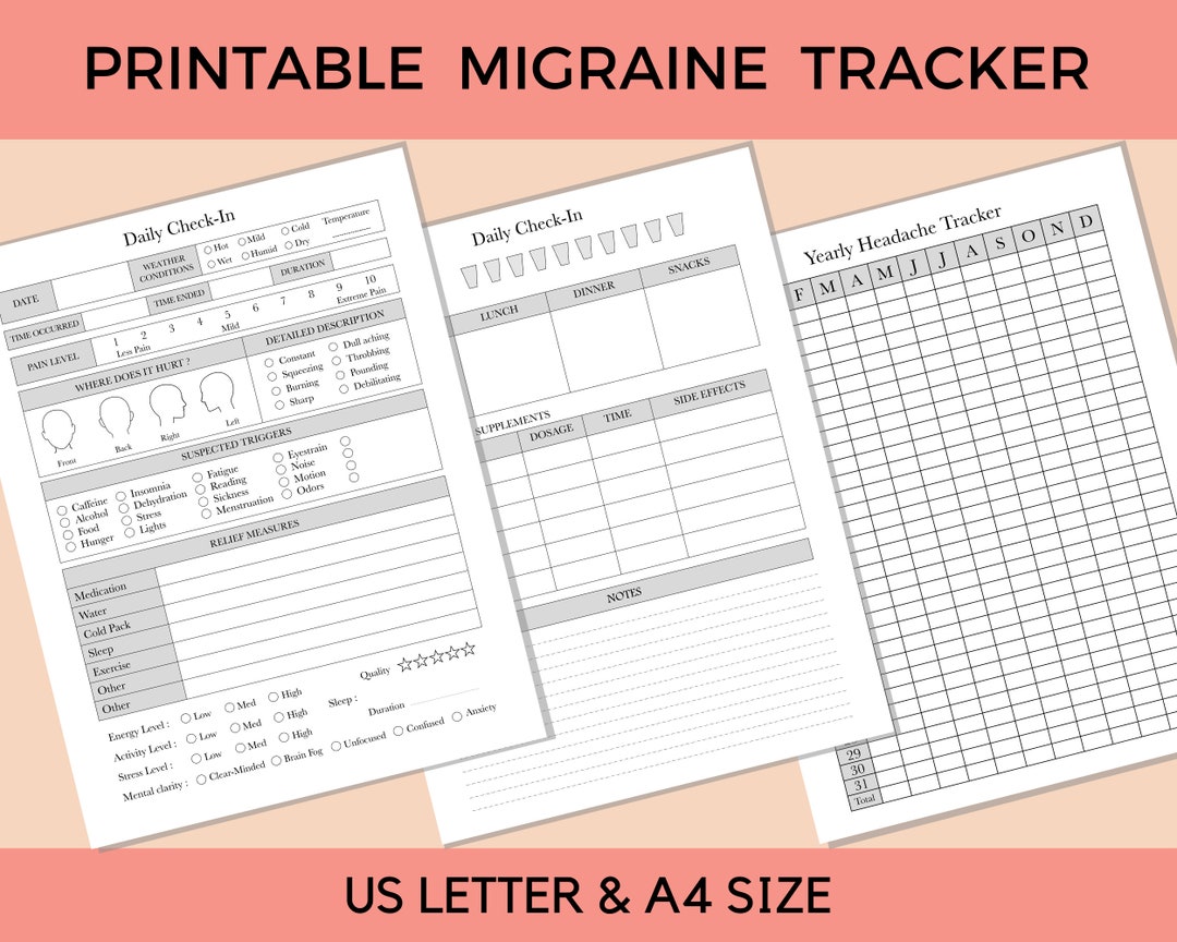 Printable Migraine Tracker, Headache Journal, Migraine Log, US Letter ...