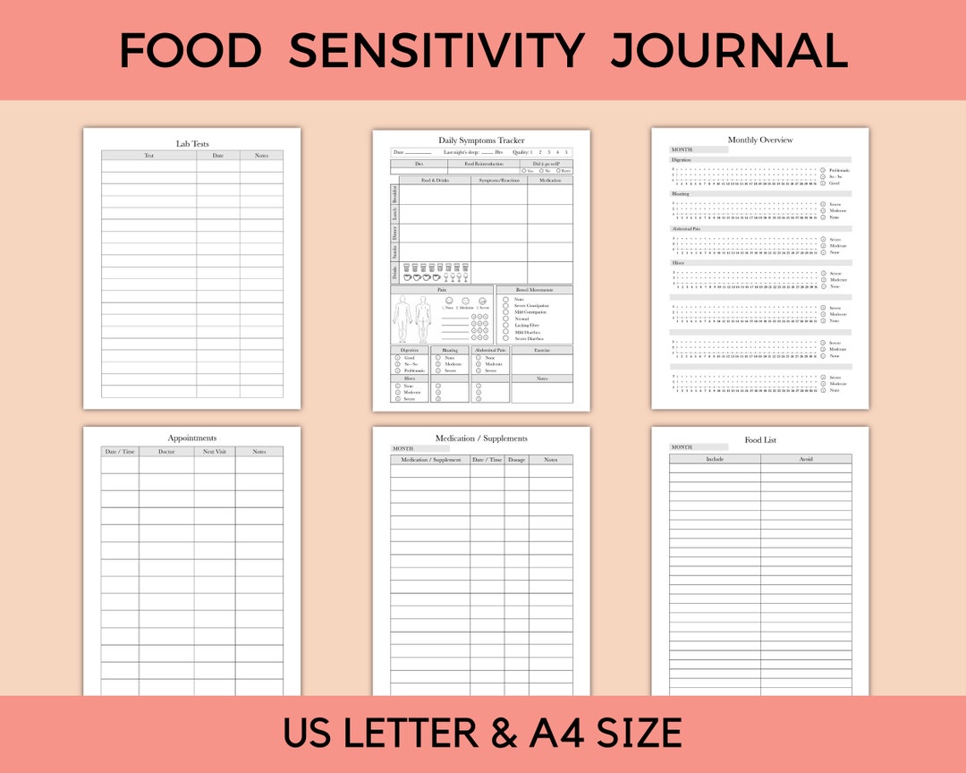Printable Food Sensitivity Journal, Food Symptoms Tracker, IBS, US ...