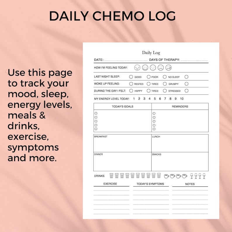 Printable Chemotherapy Daily Log, Journal, Daily Health Planner ...