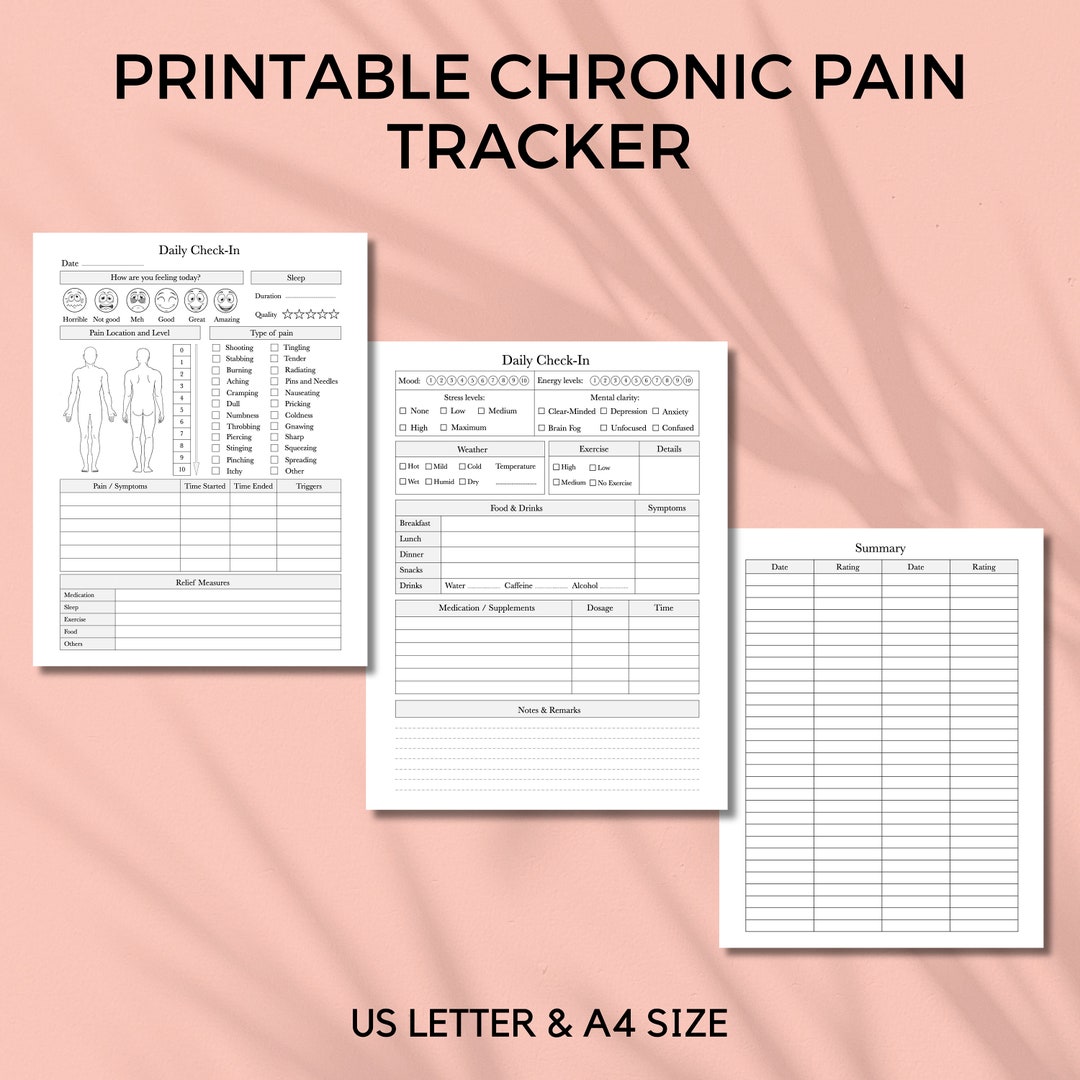 Printable Chronic Pain Tracker, Daily Pain Journal, Pain Log ...