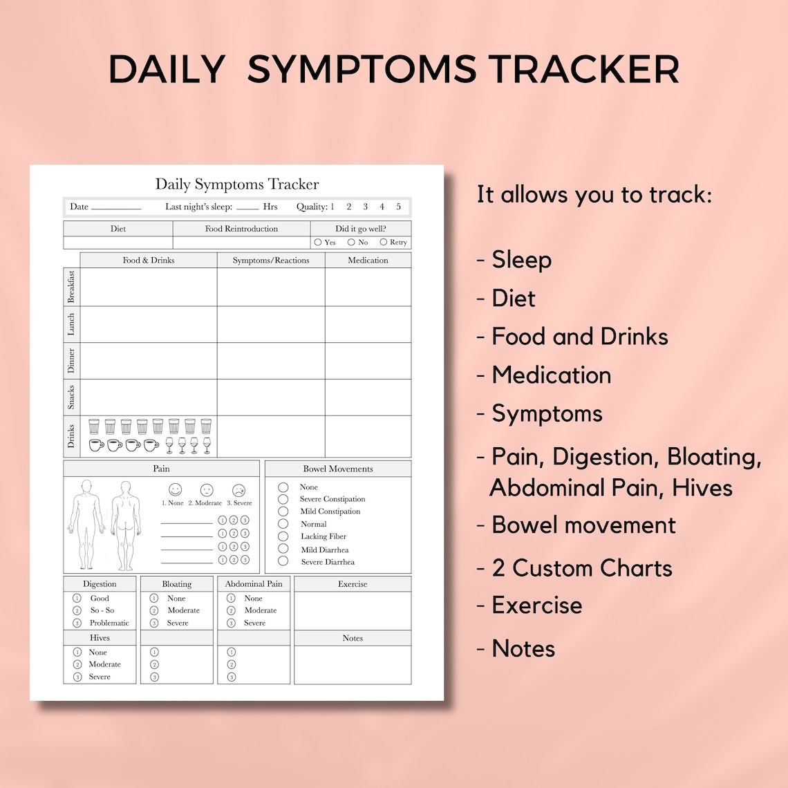 Printable Food Sensitivity Journal, Food Symptoms Tracker, IBS, Food ...