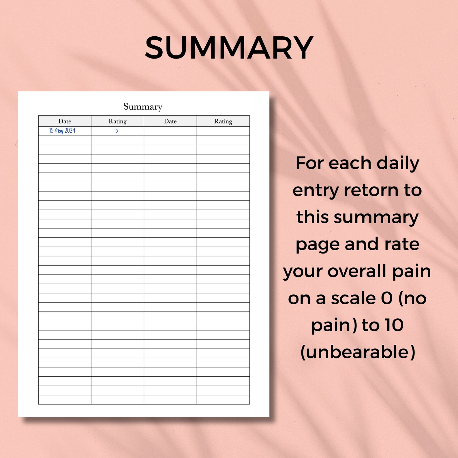 Printable Chronic Pain Tracker, Daily Pain Journal, Pain Log ...