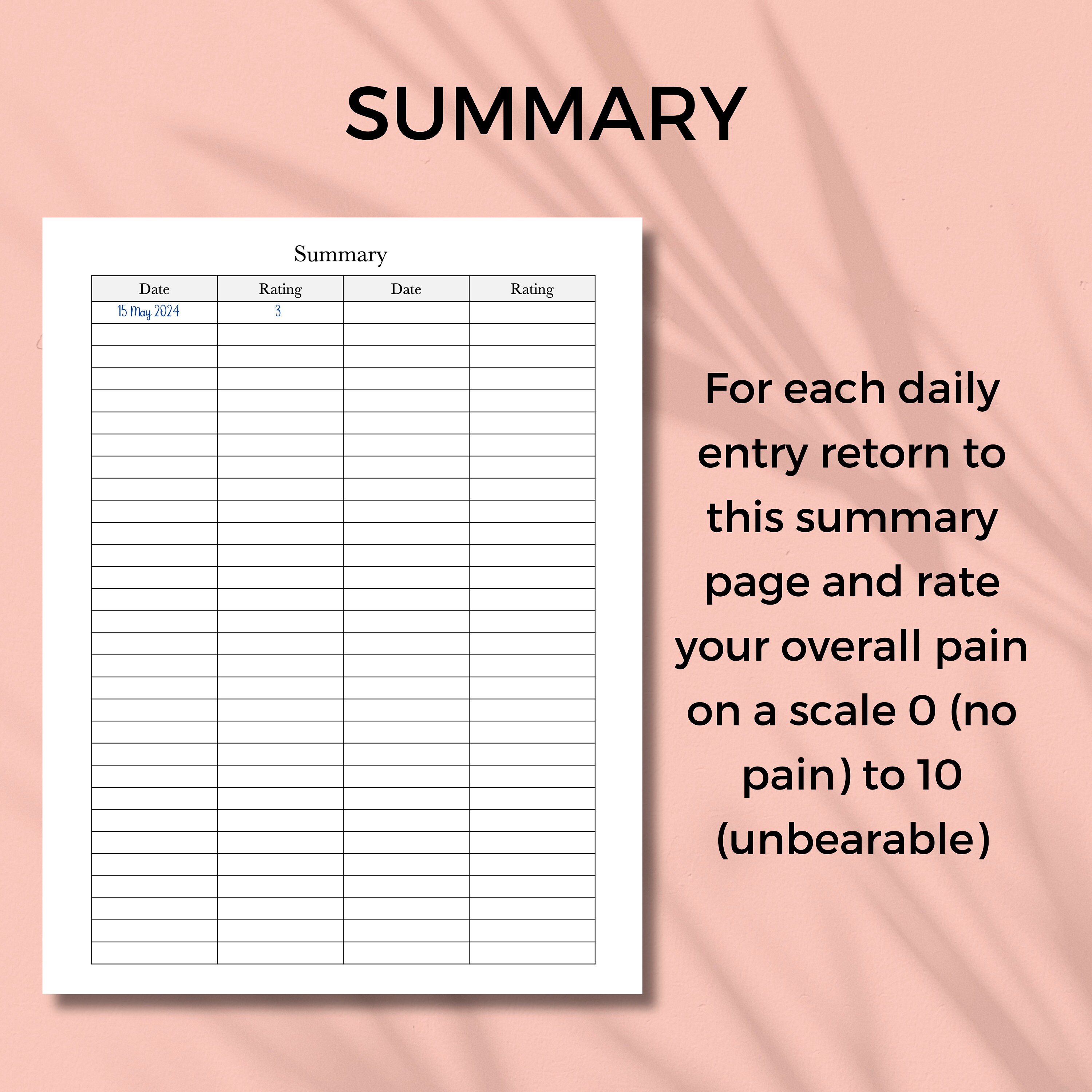 Printable Chronic Pain Tracker, Daily Pain Journal, Pain Log ...