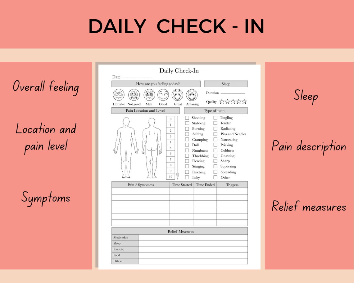 Printable Chronic Pain Tracker Daily Pain Journal Pain Log - Etsy