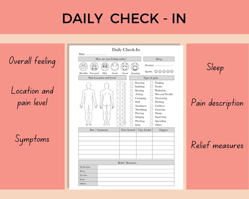 Printable Chronic Pain Tracker, Daily Pain Journal, Pain Log ...