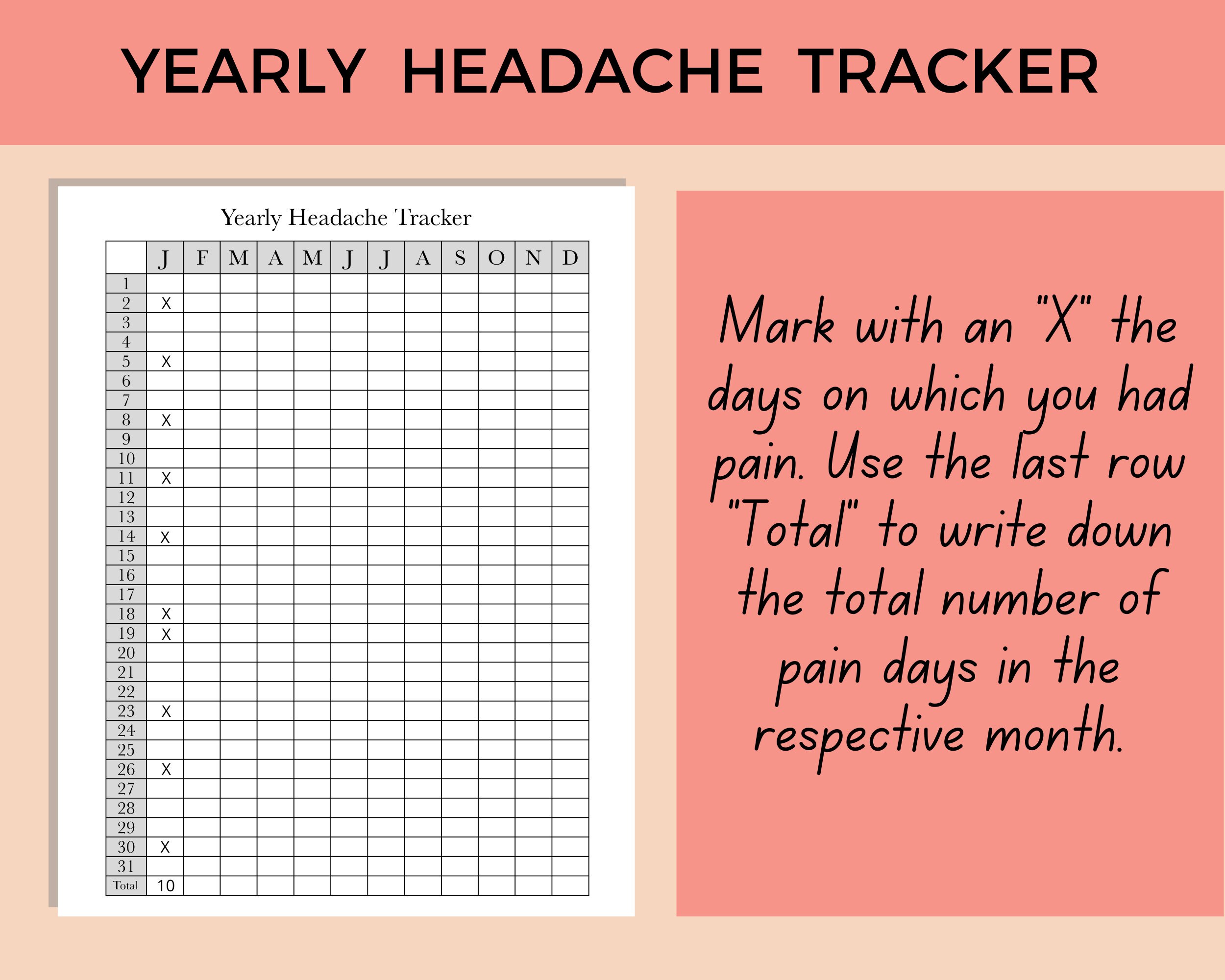 Printable Migraine Tracker, Headache Journal, Migraine Log, US Letter ...