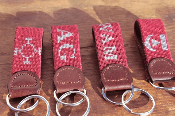 Custom Needlepoint Key Fob 100% Hand-stitched Cowhide - Etsy