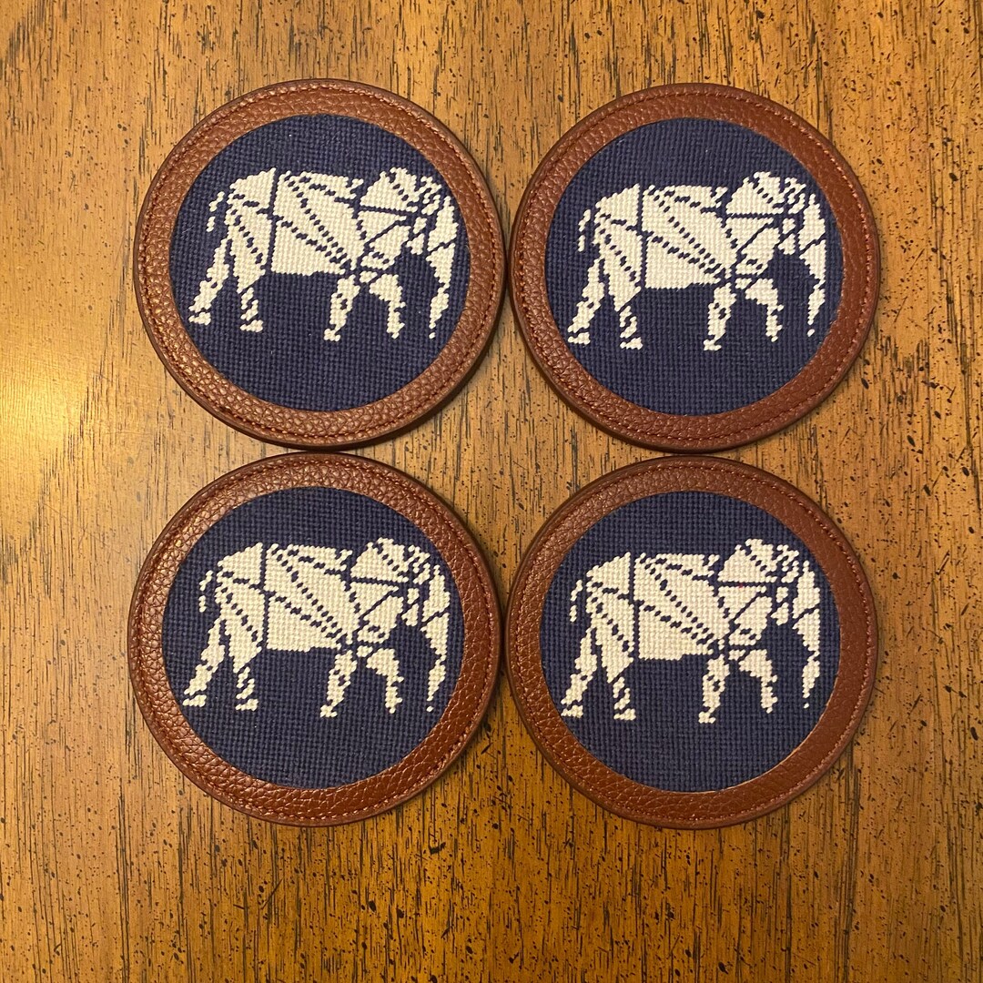 Custom Needlepoint Coasters (set of 4) | 100% Hand-stitched + Cowhide ...