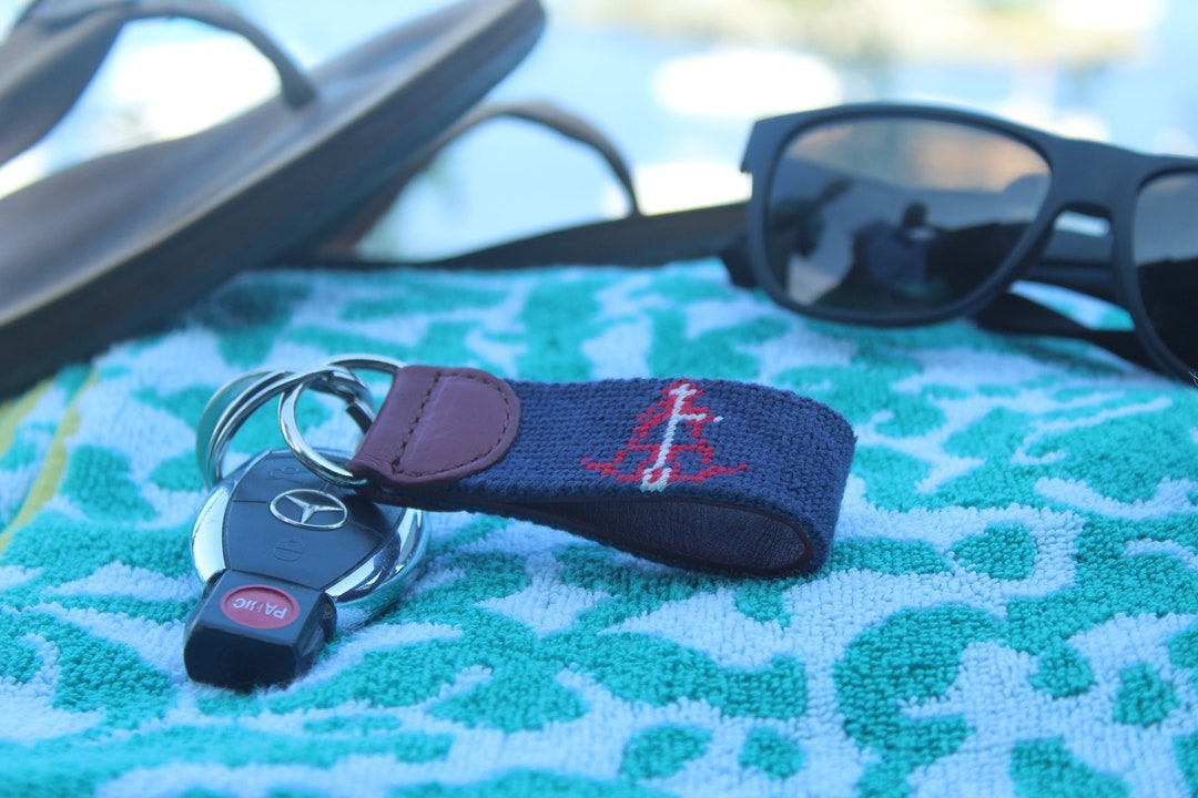 Custom Needlepoint Key Fob | 100% Hand-stitched + Cowhide Leather Trim ...