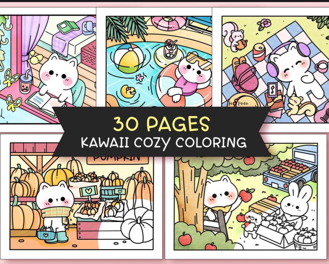 Kawaii Cozy Cat Full Coloring Book Digital - Etsy
