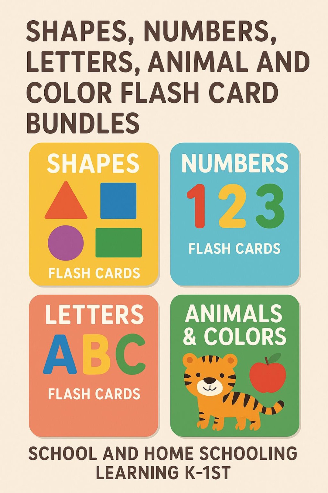 Printable Flash Card Bundle: Shapes, Numbers, Animals, Colors Over 20 ...