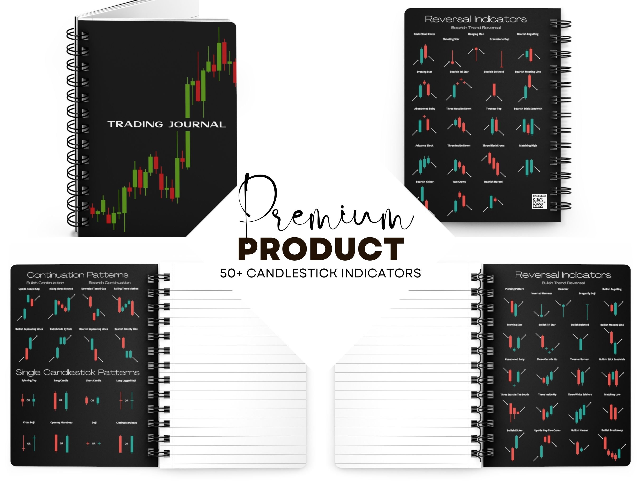 Trading Journal, Hardcover Notebook Lined, 50 Candlestick Technical ...