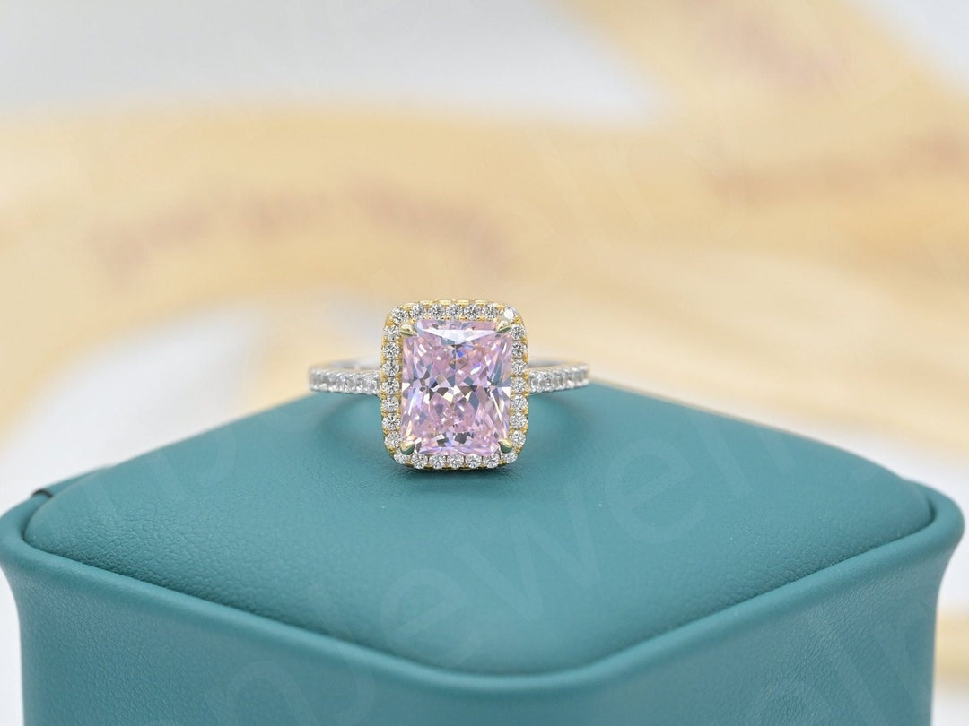 8*10 Square Pink Spar Engagement Ring Rose Gold Wedding Ring Women ...