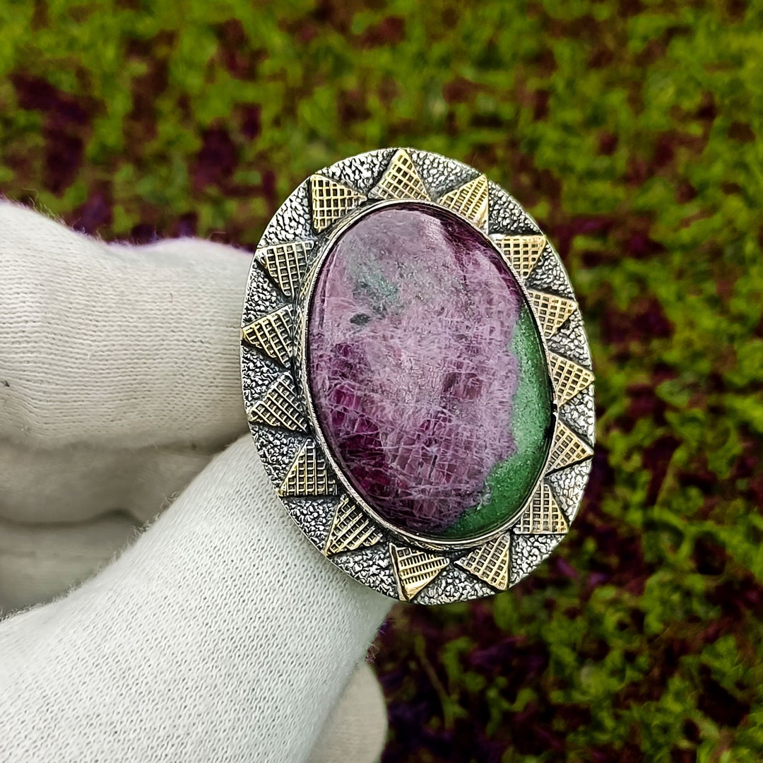 Zoisite With Ruby Ring , 18K Gold Plated , Vibrant Red Stone , Handmade ...