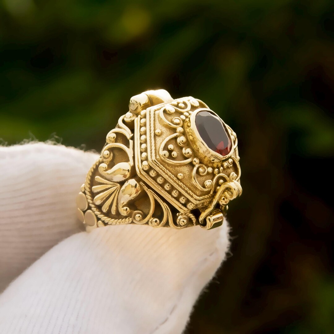 Brass Poison Statement Ring Secret Compartment Medieval Container ...